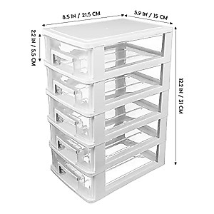 TOYANDONA Storage Cabinet 5 Drawer Plastic Storage, Storage Organizer Plastic Storage Bins with Drawers Space Saving Desktop Organizer for Crafts Small Tools Sationary and Hardware -White Bookshelf