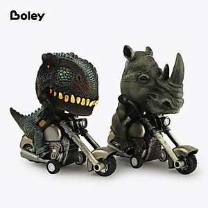 Boley Dinosaur Cars - T-Rex, Triceratops, Rhinoceros, and Shark Rev Up Toy Car for Boys, Girls, and Toddlers - Pull Back Car for Kids Ages 3 and Up