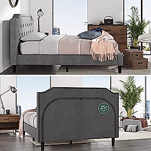 ZINUS Kellen Upholstered Scalloped Platform Bed Frame, Mattress Foundation, Wood Slat Support, No Box Spring Needed, Easy Assembly, King