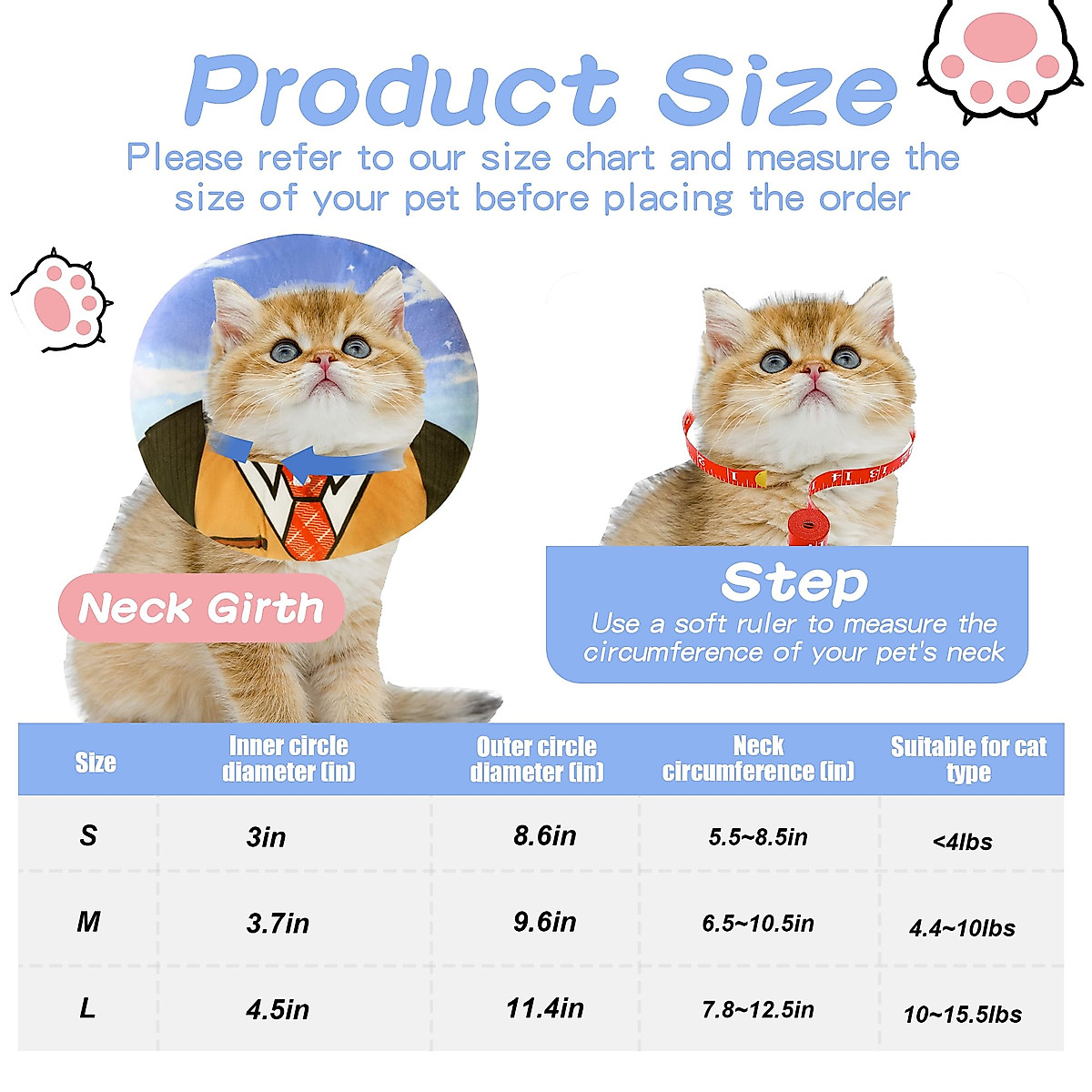 ROYALAY Adjustable Cat Cone Collar Soft, Cat Recovery Collar Prevent Licking and Scratching, Elizabethan Collar After Surgery for Kittens, Lightweight Cat Cones with Not Block Vision,M