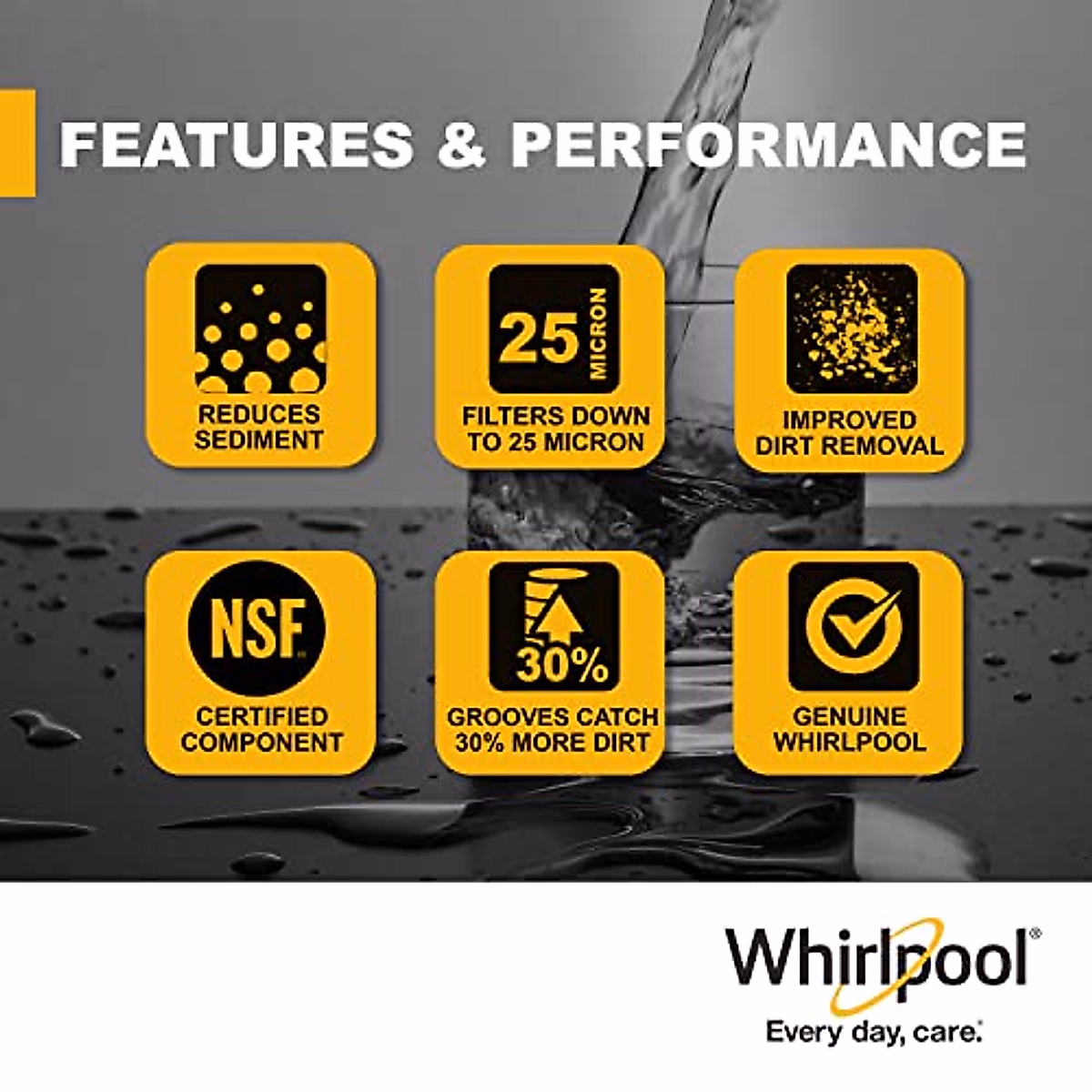 Whirlpool Whole House Large Capacity Sediment Filter WHKF-GD25BB, NSF Certified 25 Micron Filtration, 6-Month Filter Life, Protects Dishwasher, Laundry Machines and other Water Appliances