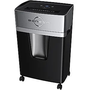 BONSEN 10-Sheet Super Quiet Micro-Cut Paper Shredder High Security Level P-5/50dB Ultra-Quiet/40-Minutes Shredding Shreds Credit Card/Staples, 5.3-Gallons Pullout Bin (S3106)