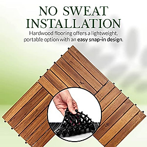 Acacia Wood Interlocking Deck Tiles for Outdoor/Indoor - (Pack of 10) 12"x12" All Weather Balcony Flooring - Snap Click Together Patio Tiles - Portable Waterproof Dance Floor Covering, Outside Walkway