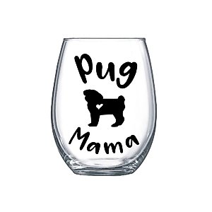 Funny Pug Dog Gifts for Women Pug Lovers Large Stemless Wine Glass for Her Dog Obsessed Pug Mama 0159