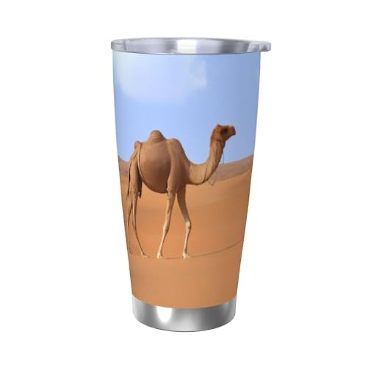NHJKLWQSZ Desert Sand Camel 20oz Stainless Steel Tumbler With Lid And Straw, Double Wall Vacuum Insulated Coffee Mug Travel Cups Leak-Proof Lid For Hot And Cold Drinks, Metal Straws And Brush