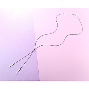 Shaoan Jewelry Graduation Gift Sterling Silver Long Tassel Necklace Bar Y Lariat Long Chain Drop Adjustable Necklace Gift for Her, 30"