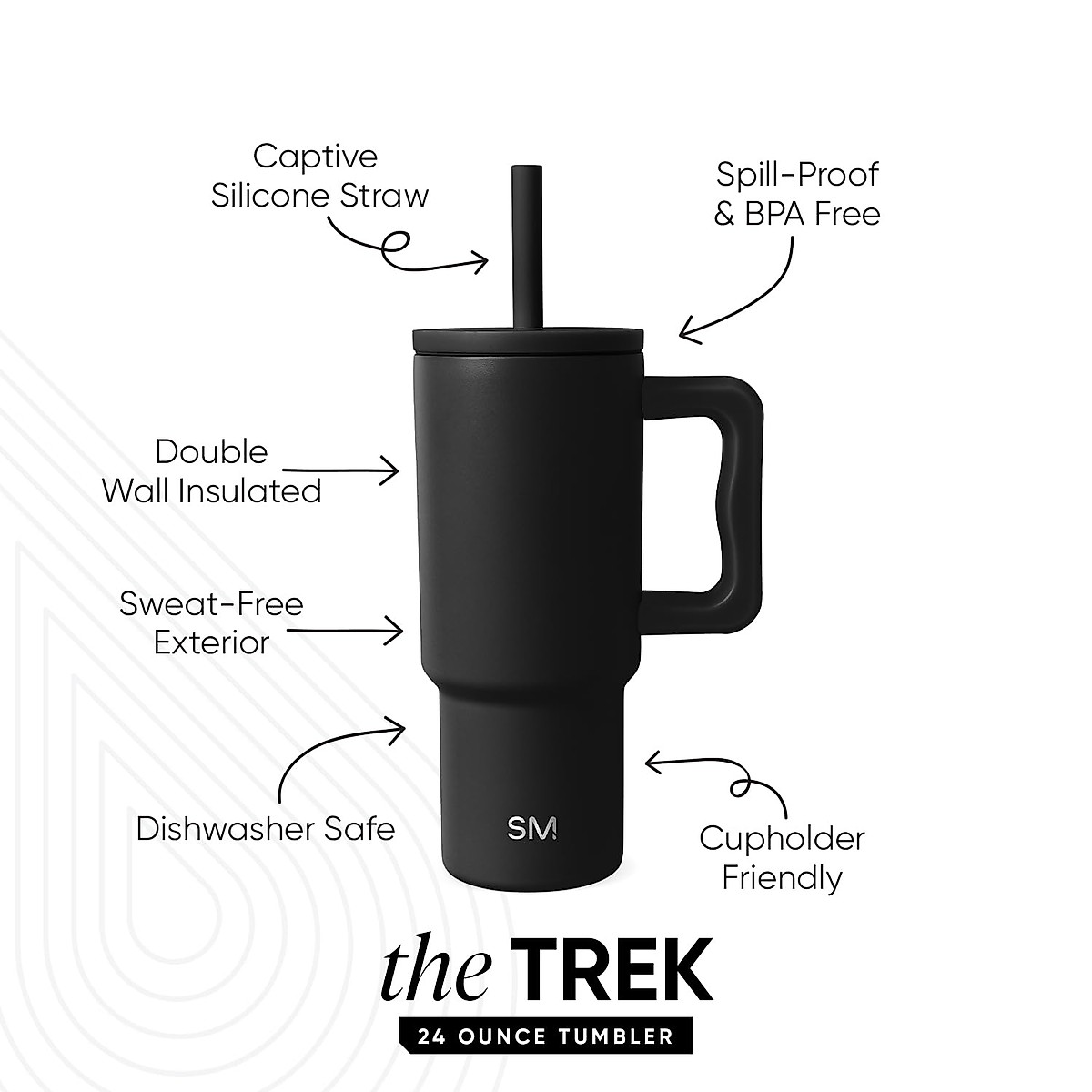 Simple Modern Kids 24 oz Tumbler with Handle and Silicone Straw Lid | Spill Proof and Leak Resistant | Reusable Stainless Steel Bottle | Gift for Kids Boys Girls | Trek Collection | Midnight Black