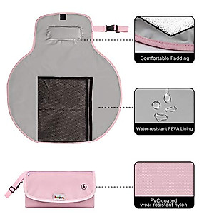 Zooawa Baby Diaper Changing Pad, Lightweight Waterproof Christmas Travel Diaper Clutch for Newborn Boy & Girl, Diaper Changing Mat Station with Mesh Pockets, for Toddler Travel Changing Station, Pink