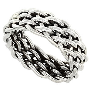 Sterling Silver Wire Braided Ring Handmade 3/8 inch wide, size 5
