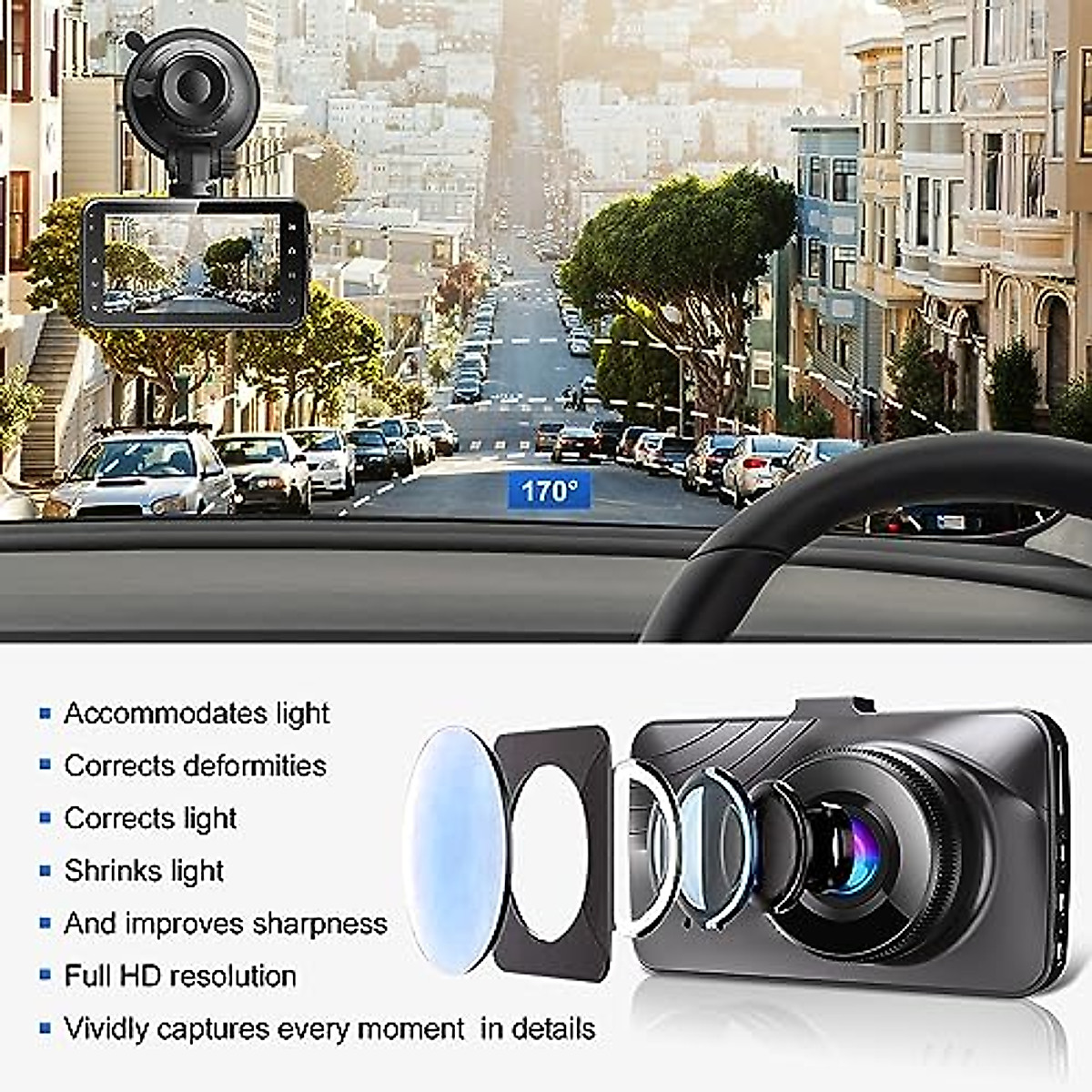 Dash Cam Front and Rear, 2K+720P Dual Dash Camera for Cars with 3'' IPS Screen, Car Camera with Night Vision, Built-in WiFi, Metal Body, G-Sensor, 24H Parking Monitor, Loop Recording, Free 64GB Card