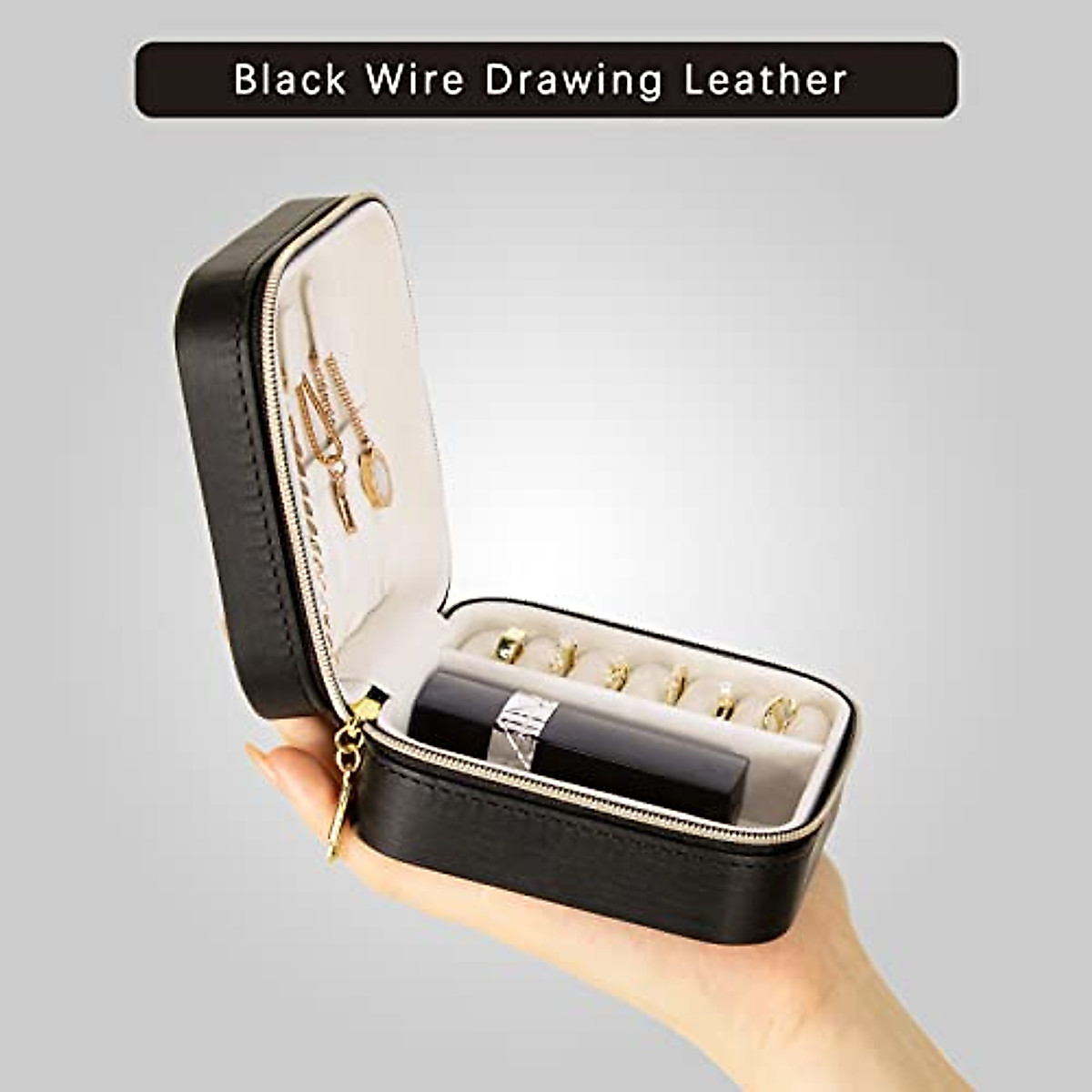 KAMIER Small Jewelry Boxes for Women | Portable Travel Jewelry Case | Wire Drawing Leather Jewelry Organizer Box for Earrings, Ring, Necklaces(Black)