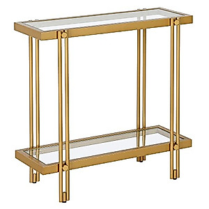 Henn&Hart 24" Wide Rectangular Side Table in Brass, Table for Living Room, Bedroom