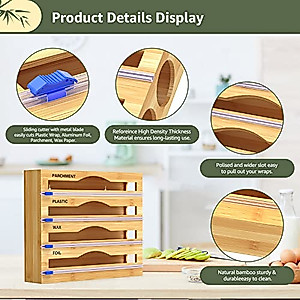 4 in 1 Foil and Plastic Wrap Organizer, WEIFA Wrap Dispenser with Cutter for Drawer and Kitchen Storage, Holder for 12" Roll Plastic Wrap, Aluminum Foil, Wax, Parchment.