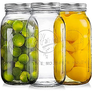 Tebery 3 Pack Wide Mouth Mason Jars 64 oz with Airtight Lids and Band, 1/2 Gallon Clear Glass Storage Jars For Canning, Fermenting, Pickling, Storing