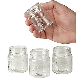 Circleware Mini Mason Jar Heavy Base Shot Glasses Set of 6 Fun Party Home Entertainment Dining Beverage Drinking Glassware Tumbler Whiskey Coffee Espresso Liquor Bar Jello Cups, Script, 4.9 oz