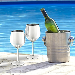 DEAYOU 2 Pack Stainless Steel Wine Glasses, 17 Oz Silver Steel Wine Goblet for Champagne, Indoor Outdoor, Party