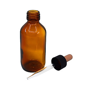 EISCO Dropping Bottle, 100ml (3.3oz) - Amber Soda Glass - Screw Cap with Amber Glass Dropper & Rubber Bulb