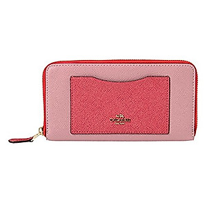 Coach Accordion Zip Wallet in Geometric ColorBlock, F57605 (Strawberry/Oxblood Multi)