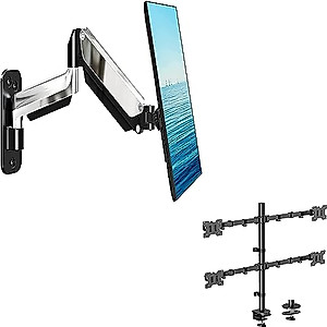 MOUNTUP Quad Monitor Stand, 4 Monitor Desk Mount for 13 to 32 inch Computer Screens + MOUNTUP Monitor Wall Mount