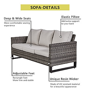 HUMMUH 7 Piece Patio Furniture Set PE Wicker Outdoor Sectional Sofa,High Back Patio Swivel Rocking Chairs with Ottomans Coffee Table for Porch,Garden,Backyard