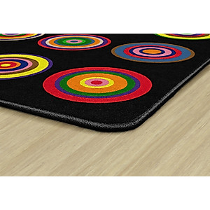 Flagship Carpets Color Rings Colorful Children's Area Rug for Kids Room Circle Seating Décor, Play Carpet for Teaching and Playing, Seats 20, 5'10" x 8'4", Black
