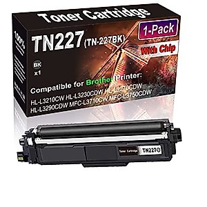 Kolasels (with Chip) 1-Pack (Black) Compatible TN-227 TN227 (TN-227BK) Toner Cartridge (High Yield) to Used for HL-L3210CW HL-L3230CDW Printer