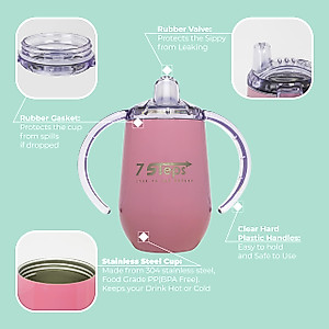 7 Steps - 10 Oz Stainless Steel Baby Children Kids Sippy Cup Tumbler - Double Wall - Vacuum Insulated - BPA Free - No Leak - No Spill (Black)