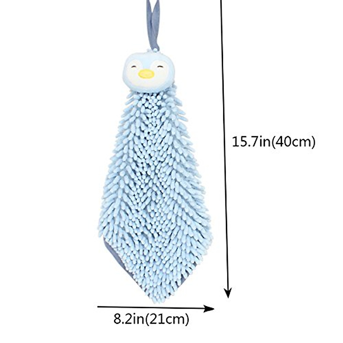 WINGOFFLY 3pcs Absorbent Hand Towel Set Chenille Microfiber Soft Kitcken Wash Towel with Rope Hanging, Pig + Owl + Penguin
