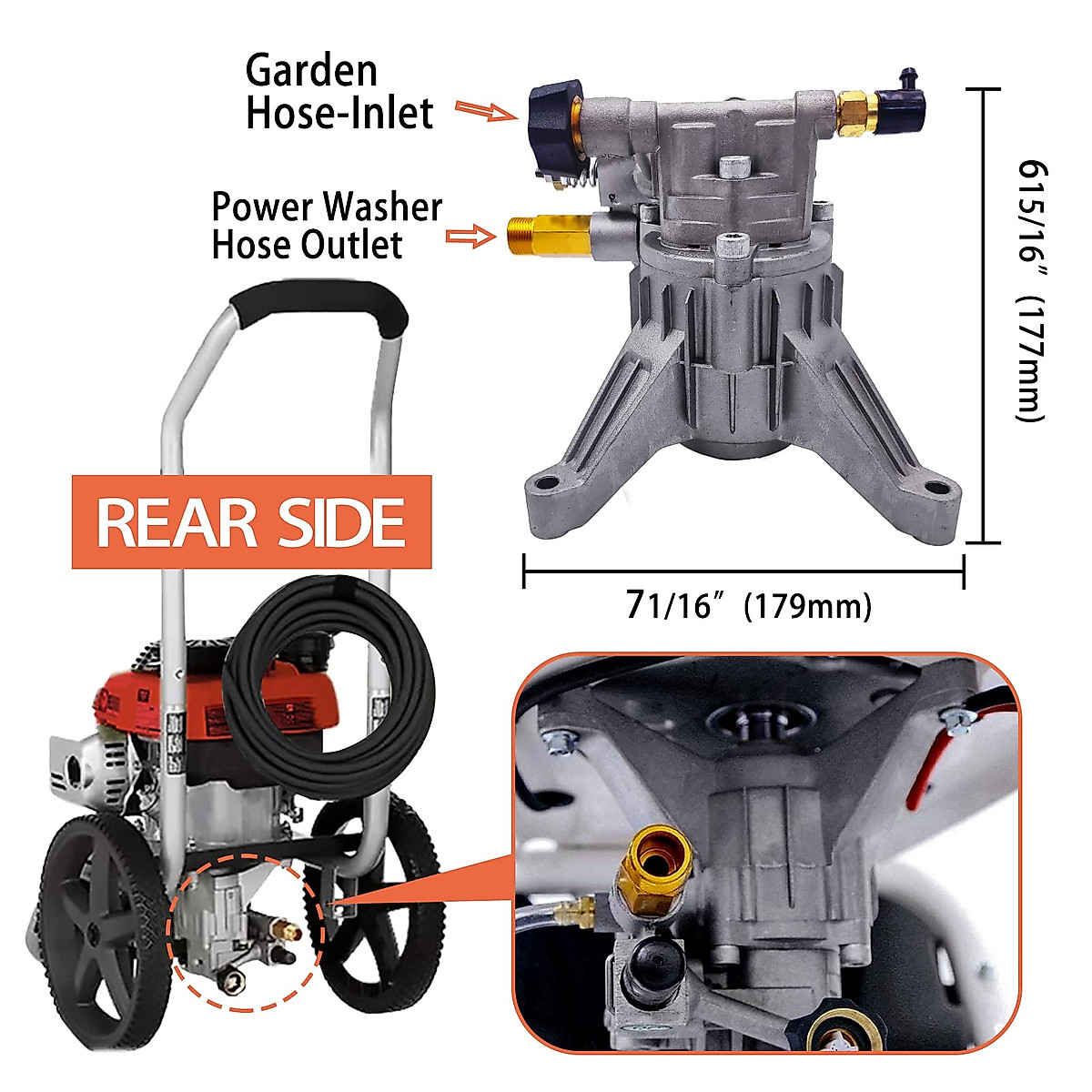 Pressure Washer Pump Replacement, 7/8'' Shaft Vertical Power Washer Pumps, 2400-2800PSI Pumps Replacement for Pump Pressure Power Washer