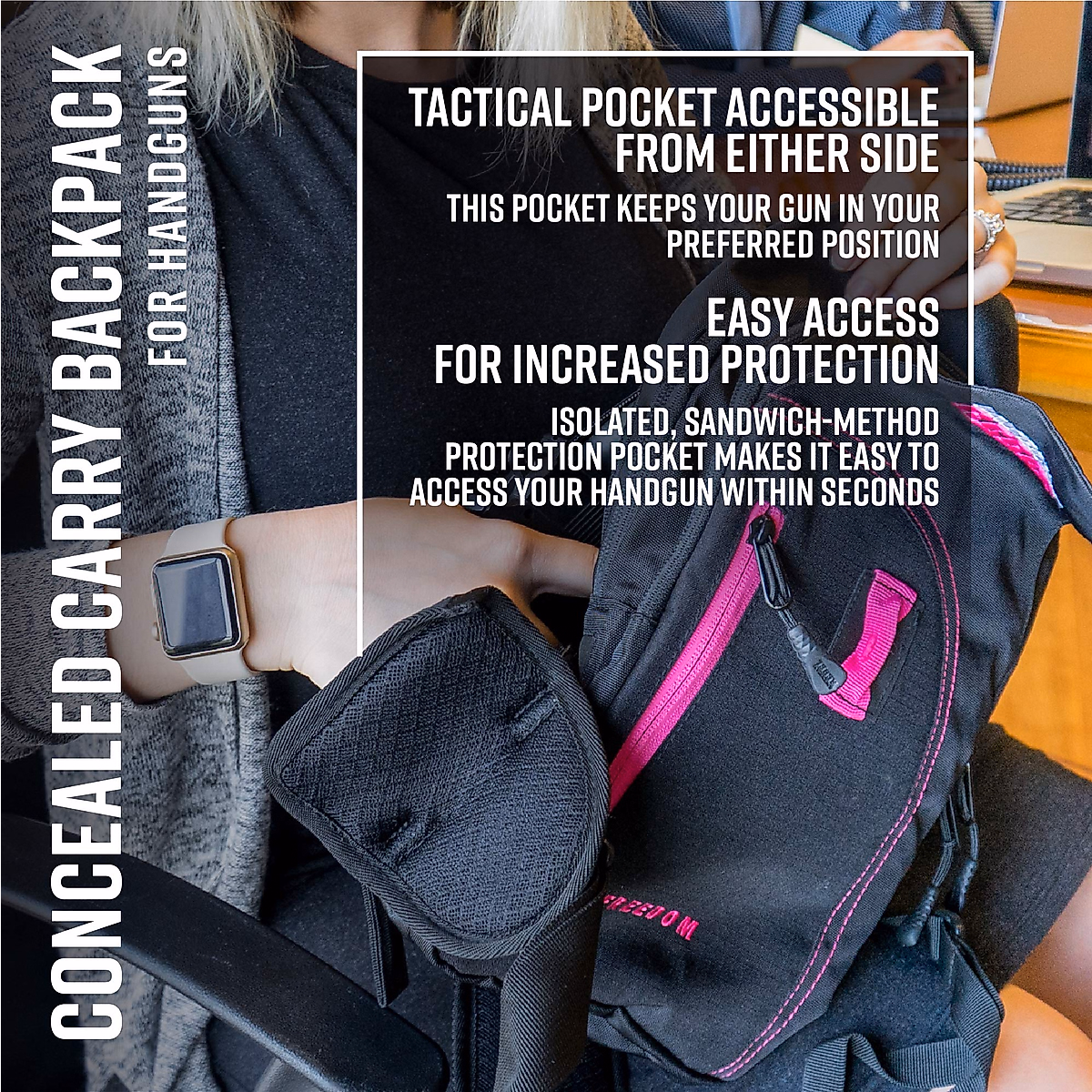 Concealed Backpack Holster for Men and Women, American Rebel Small Freedom Concealed Carry Backpack - Black/Grey