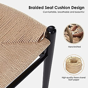 Farini Wishbone Chairs for Dining Room Solid Wood Rattan Chair Armchairs Y Shaped Backrest Hemp Seat for Home Restaurant Fully-Assembled(Set of 2,Black-Beige Seat)