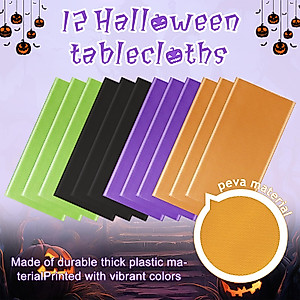Rainmae 12pcs Halloween Disposable Plastic Tablecloth for Rectangular Tables, 54 x 108 Inch Waterproof Table Covers for Halloween Indoor Outdoor Events and Parties(Black Purple Orange Green)