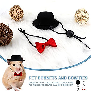 YOLUFER Small Pet Hat and Bow tie Guinea Pig Black Hat with Bow Tie Hamster Costume Pet Cap for Lizard Rabbit Hedgehog Kitten Doggy