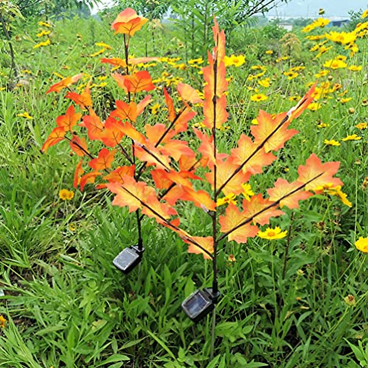 OSALADI Lighted Maple Tree Fall Decor Outdoor 2pcs LED Solar Landscape Light Simulation Maple Leaf Landscape Led Pathway Lights Villa Outdoor Pathway Decor Outdoor Fall Decor