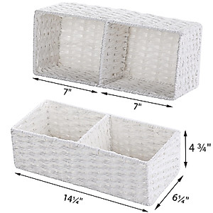 Vagusicc 2-Section Wicker Storage Basket, Hand-Woven Paper Rope Wicker Baskets, Toilet Paper Basket for Toilet Tank Top, Baskets for Organizing, 2-Pack, White
