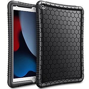 Fintie Case for iPad 9th / 8th / 7th Generation (2021/2020/2019) 10.2 Inch - [Honey Comb Series] Light Weight Anti Slip Kids Friendly Shock Proof Soft Silicone Protective Cover, Black