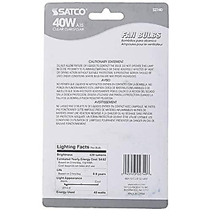 Satco S2740 120V Candelabra Base 40-Watt A15 Light Bulb, Clear