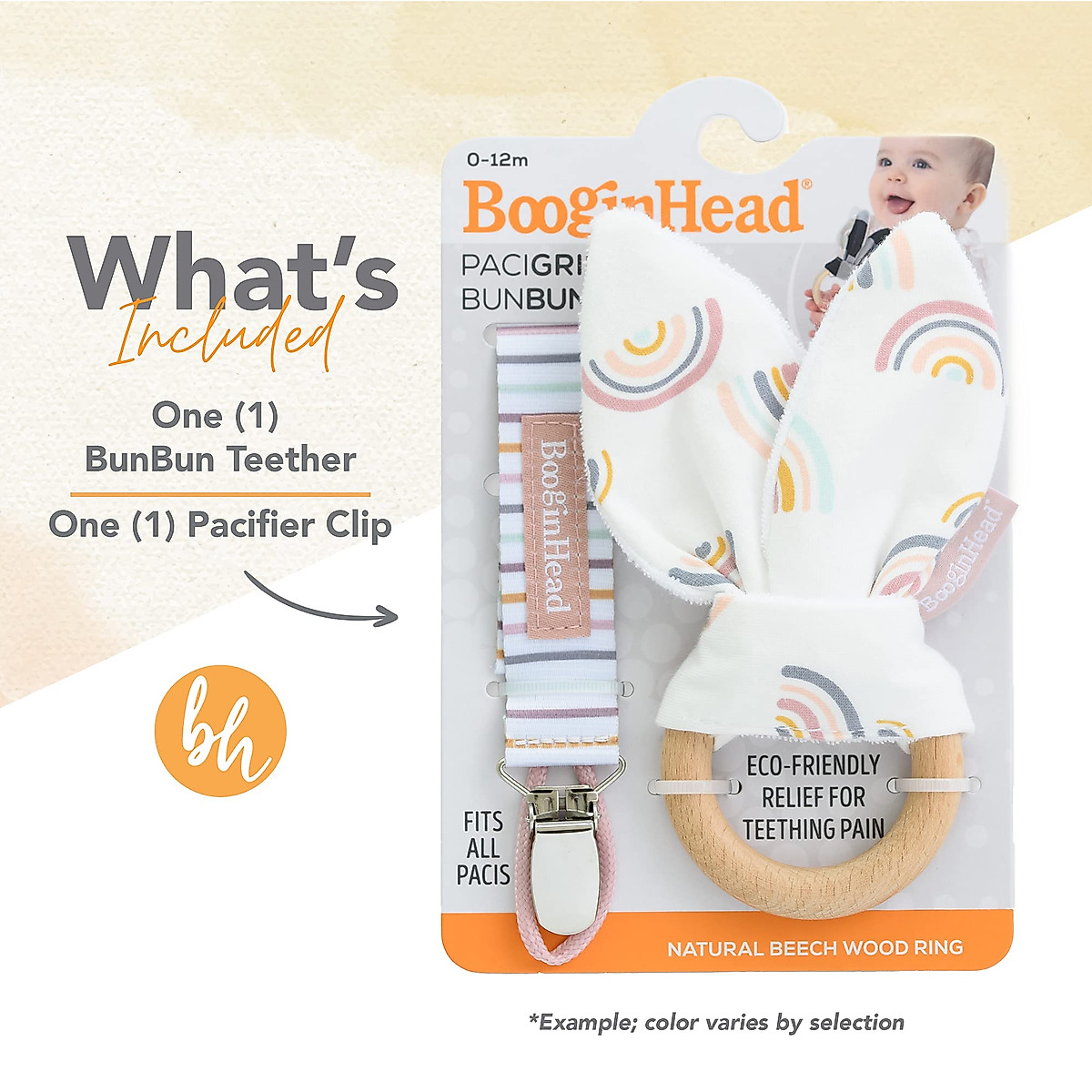 BooginHead Pacifier Clip and Natural Wood Baby Teether, Lemons