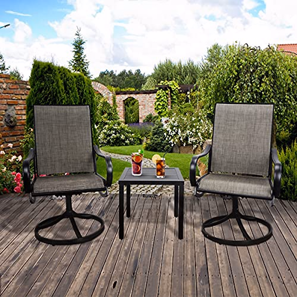 MEOOEM Patio Dining Swivel Chairs Set of 2 Outdoor Rocker Chairs with Mesh Fabric, Weather Resistant Furniture for Garden