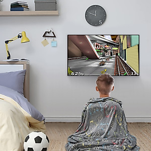 Jekeno Glow in The Dark Blanket Game Controller Throw Gamer Gift Toys for Kids Boys Teen Adults Gaming Decor for Bedroom Living Room Soft Cozy Fluffy Luminous Blanket Grey 50"x60"