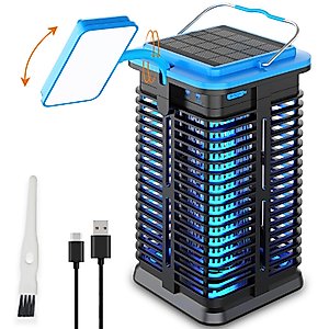 Home4me Solar Bug Zapper with LED Light for Outdoor, 4000mAh Battery Powered Mosquito Zapper, Mosquito Traps, Cordless Mosquito Killer, Electric Moth Zapper for Patio Backyard, Rechargeable, Blue