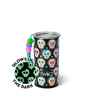 Swig Life 12oz Insulated Tumbler, Travel Coffee Tumbler with Lid, Cup Holder Friendly Travel Coffee Mug, Stainless Steel Thermos (Sugar Skulls)