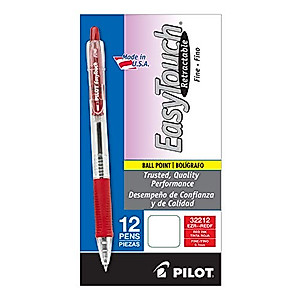 PILOT EasyTouch Refillable & Retractable Ballpoint Pens, Fine Point, Red Ink, 12-Pack (32212)