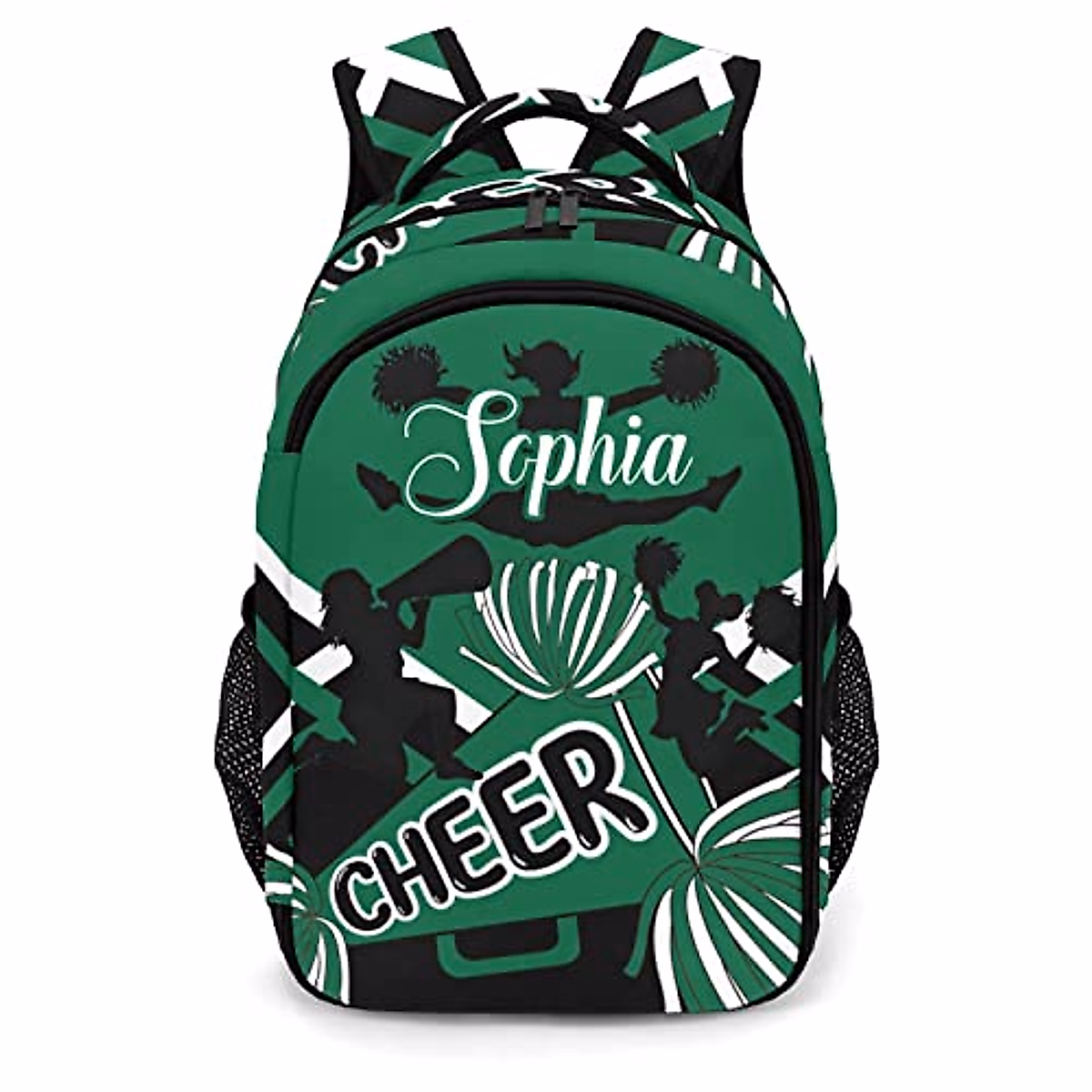 Anneunique Personalized Name Cheerleaders Backpack Name Casual Bag Daypack Cheer Pom Green Black