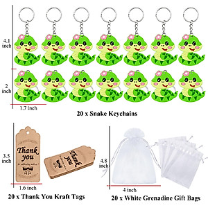 Elecrainbow 60 Pack Snake Party Favors Include 20 Snake Keychains, 20 Thank You Tags, 20 Gift Bags for Safari Party, Jungle Baby Shower, Animal Themed Kids Birthday, Wild ONE First Birthday
