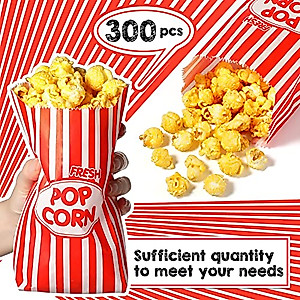 300 Pcs Popcorn Bags Popcorn Boxes Paper Red and White Movie Popcorn Bags for Carnival Movie Theme Party Supplies(3.54 x 2.36 x 8.27 Inches)
