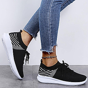 Hbeylia Walking Running Tennis Sport Sports for Women Men Fashion Slip On Sneakers Lace Up Breathable Lightweight Mesh Athletic Work Nurse Shoes Wedge Driving Loafers for Boys and Girls Black