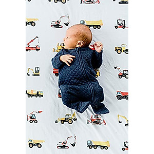 Bundle of ADDISON BELLE Products - 100% Cotton Fitted Crib Sheet + Muslin Swaddle - Construction Trucks - Soft, Durable & Breathable