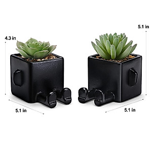 WOODWORD Desk Plant Fake Succulents in Black Modern Human Shaped Ceramic Pots Desk Decor for Office Plants Decor for Table Shelf Centerpieces, Cute Fake Plants Bathroom Decor 2pcs