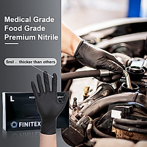 FINITEX - Black Nitrile Disposable Gloves, 5mil, Powder-free, Medical Exam Gloves Latex-Free 100 PCS For Cleaning Food (Large)